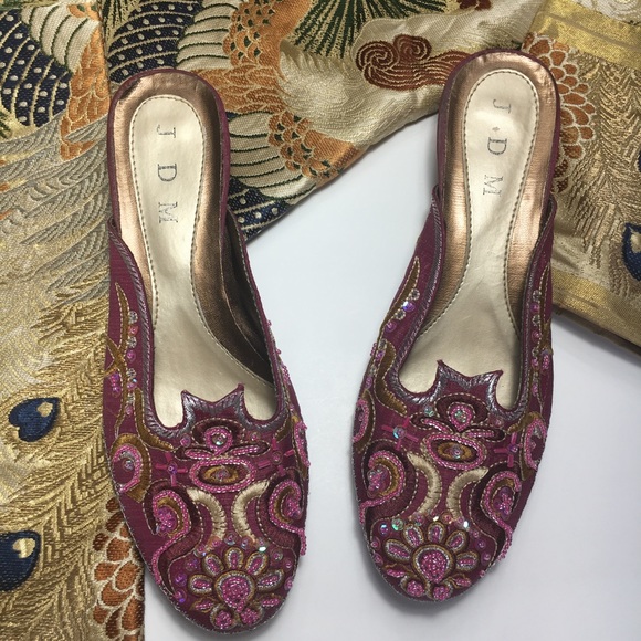 JDM | Shoes | Jdm Beaded Burgundy Slip On With Heel | Poshmark